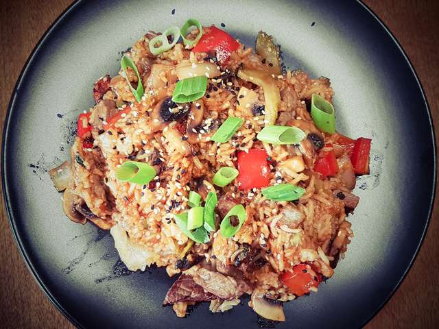 Recettes de Riz frit de Bacon et Verdure