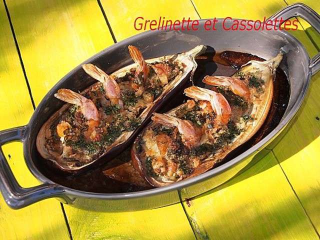 Recettes d'Aubergines Farcies et Crevettes